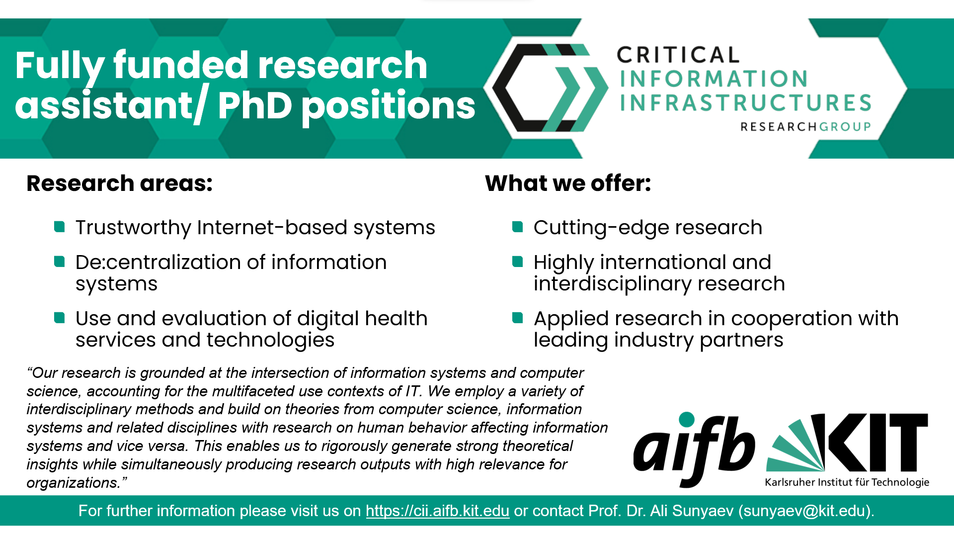 KIT - AIFB - CII - Open Positions - Research Assistants (f/m/d, 100% TV-L E13)